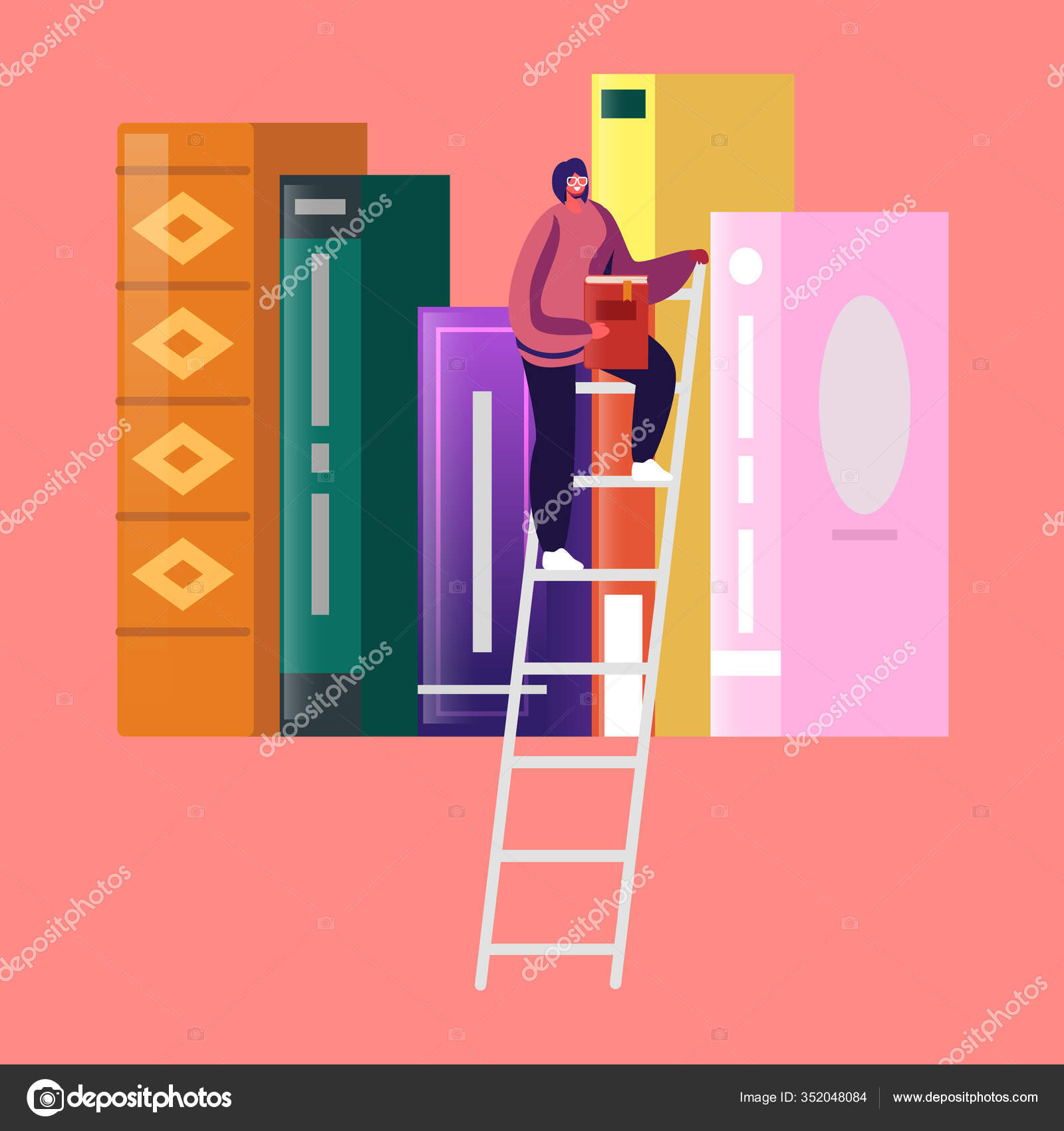 Woman in Library Reading and Searching Books. Young Girl Student Spend ...