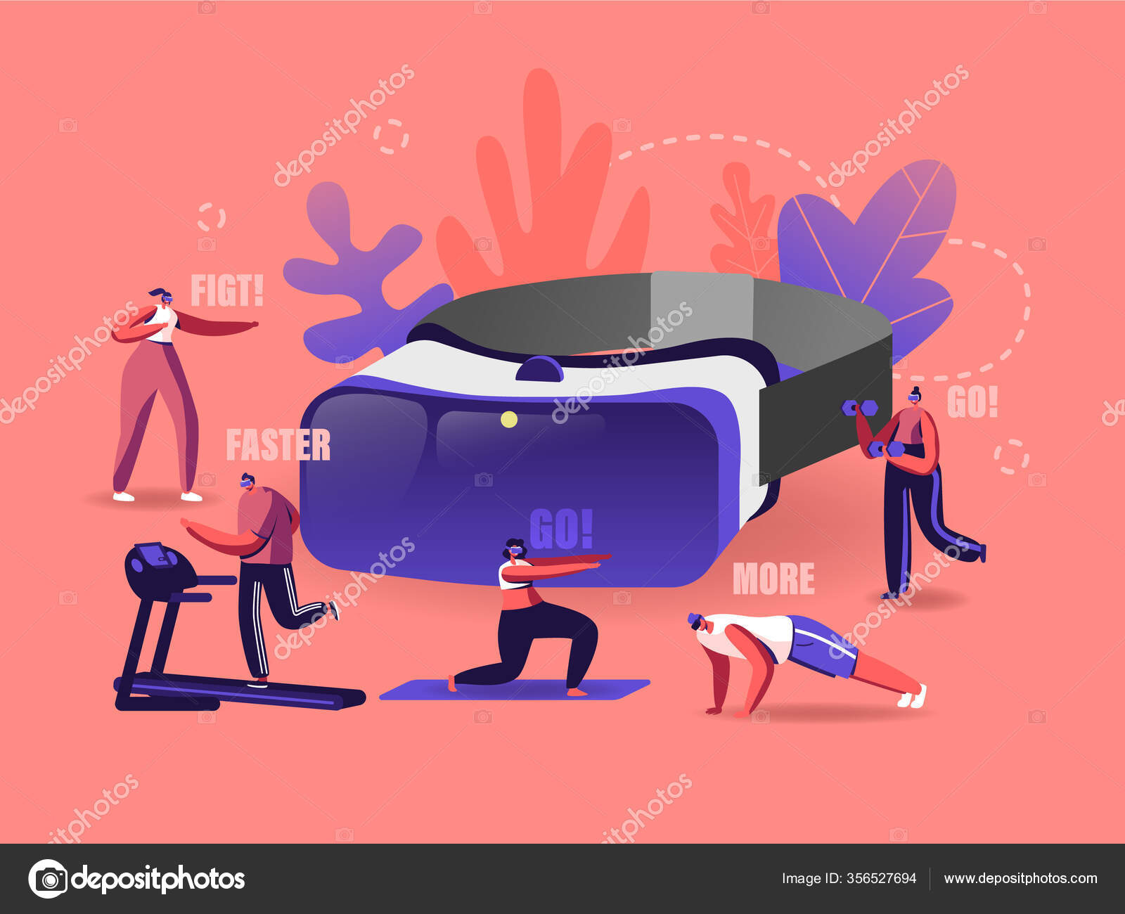 People Use Virtual Reality Technology fro Sports Workout. Male and ...