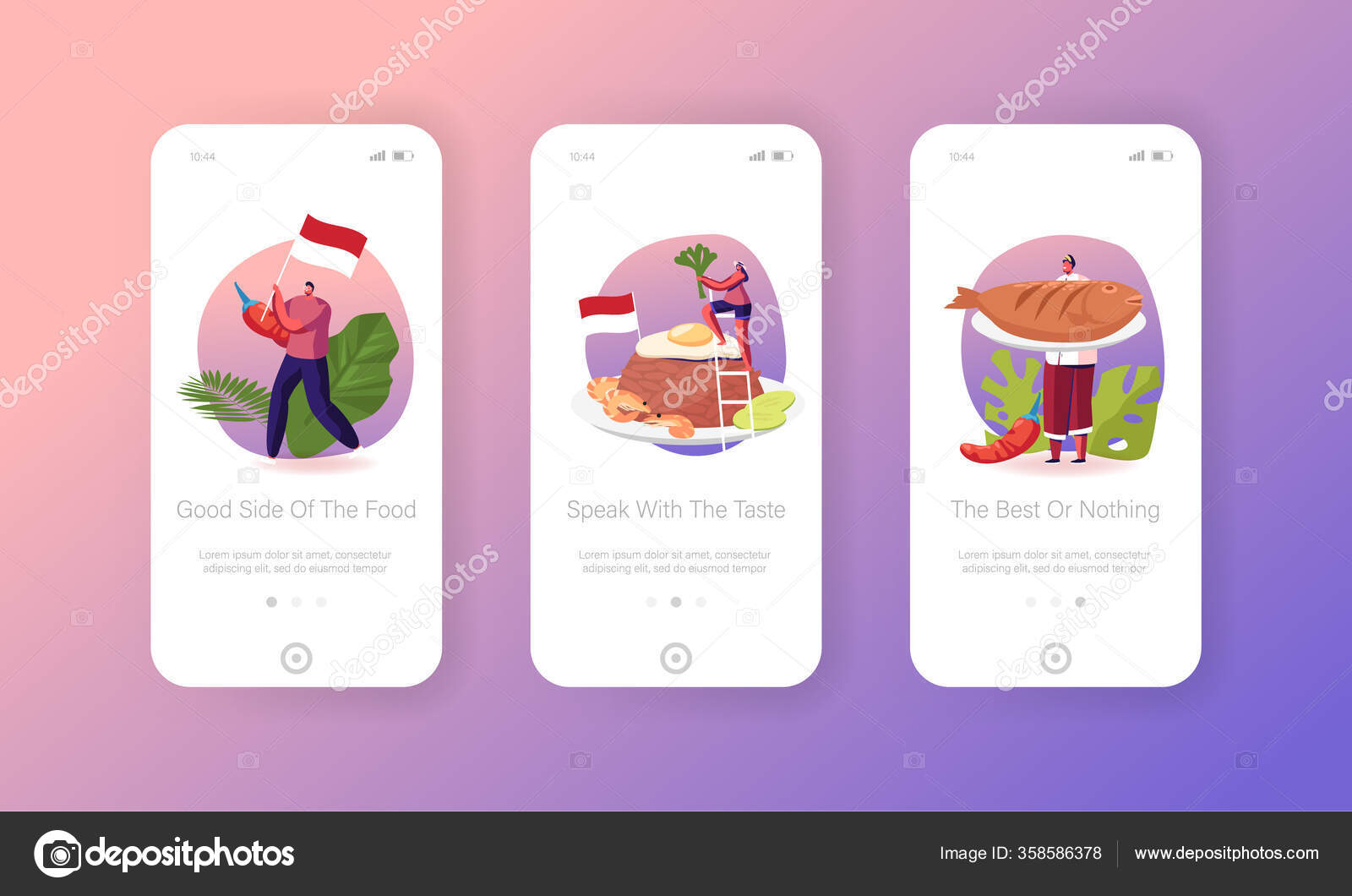 Indonesian Cuisine Mobile App Page Onboard Screen Template. Tiny People ...