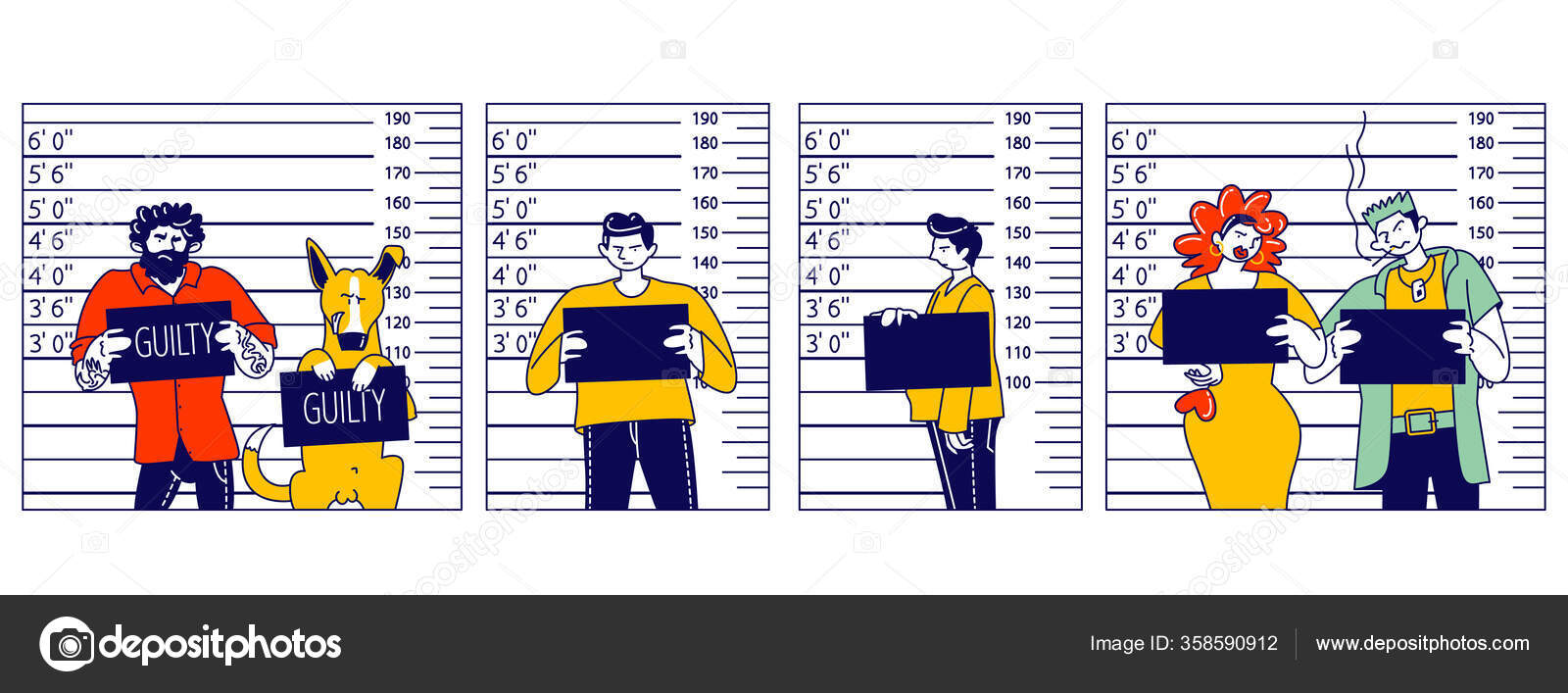 Characters Criminal Mugshot Front, Side View on Measuring Scale ...