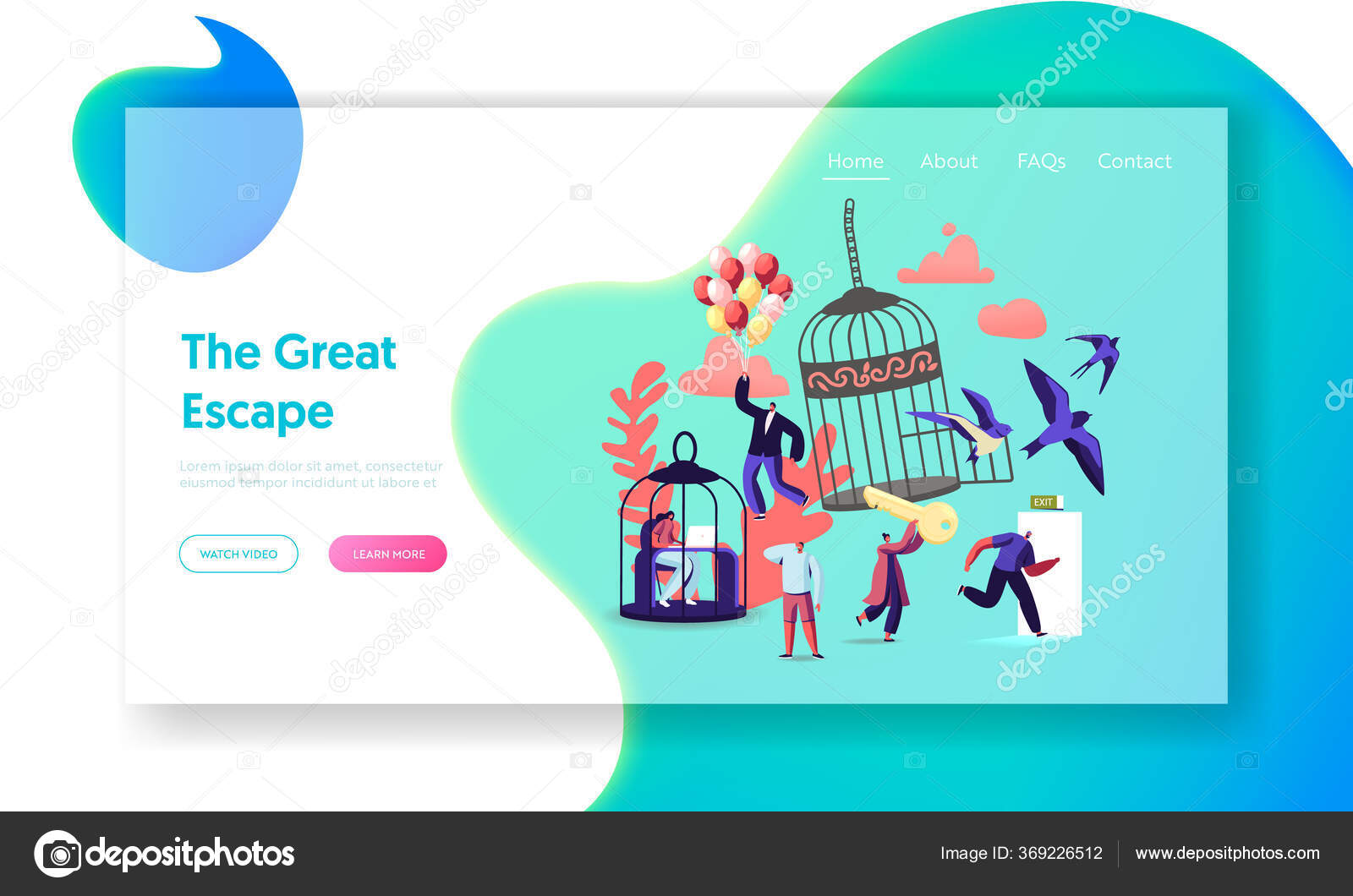 Characters Escape Home Isolation, Freedom Landing Page Template. People ...