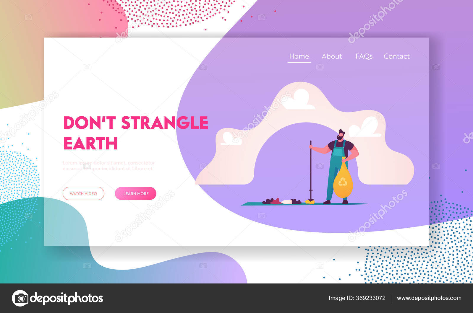 Recycling, Ecology Protection Landing Page Template. Man Removing Trash ...