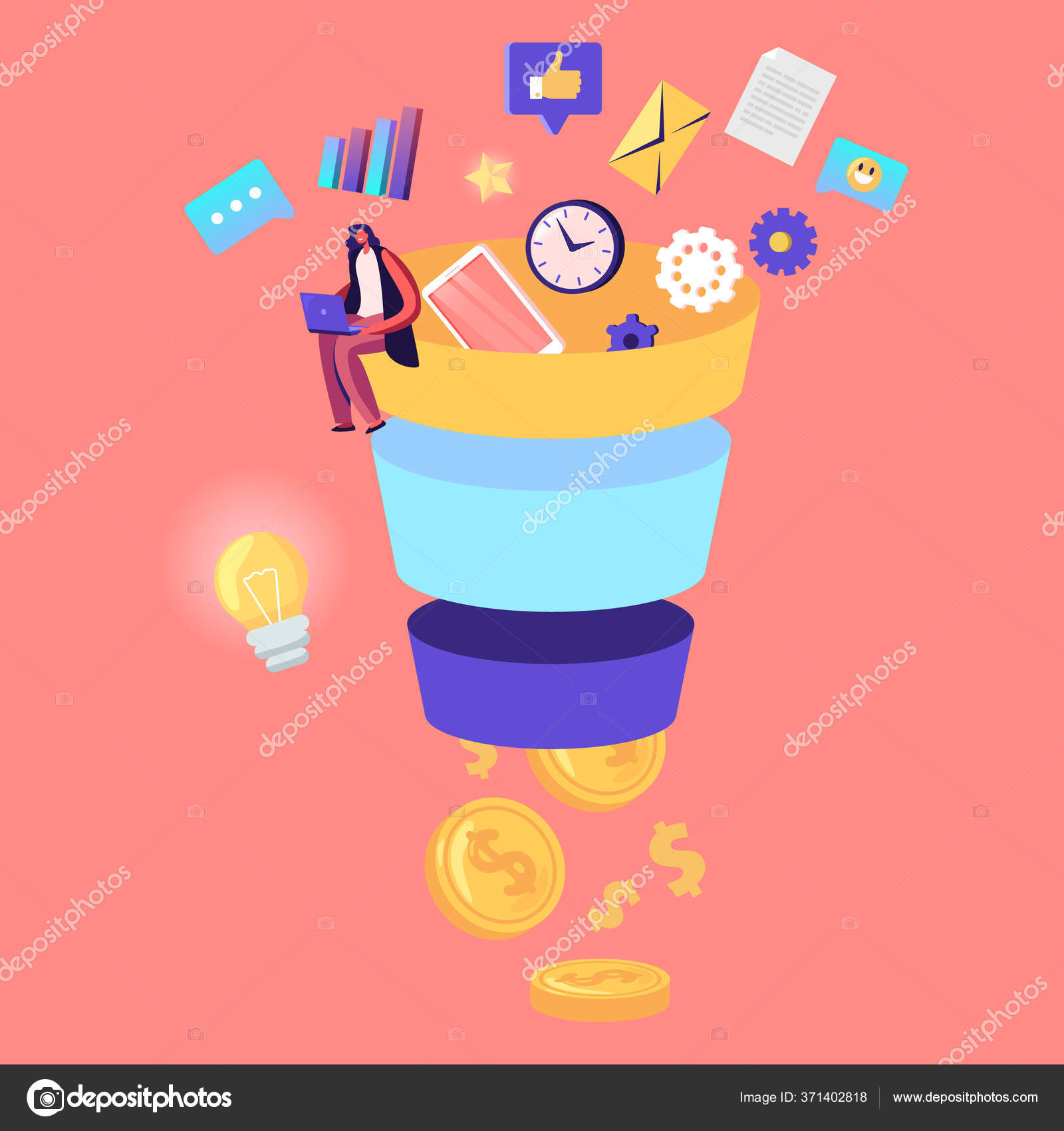 Cartoon Sales And Marketing Funnel