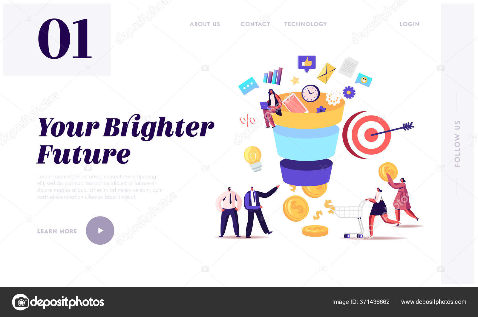 Conversion Rate Optimization Landing Page Template. Tiny Characters Put Money into Huge Sales ...