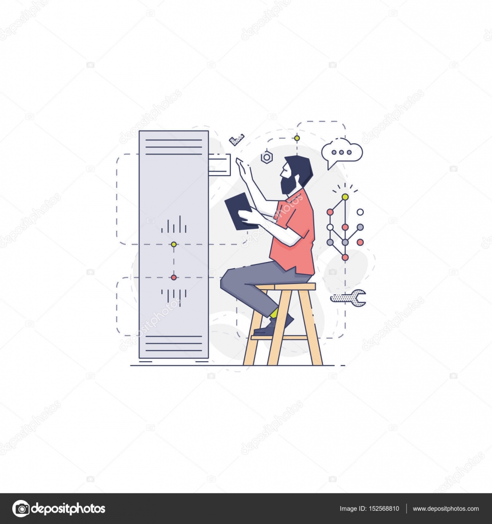 Young technical worker fixing server problem ⬇ Vector Image by © super ...