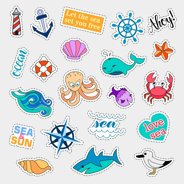 Big Set Cute Sea Elements Cards Stickers Marine Theme Design Stock ...