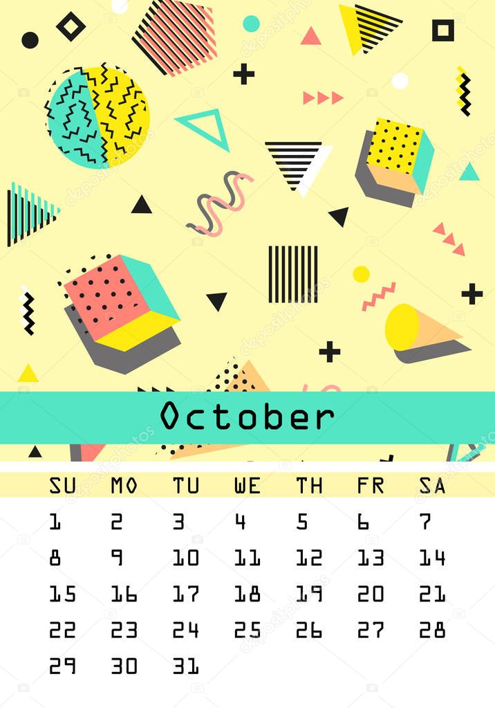 Calendario 2017. Estilo de moda retro vintage de los años 80 o 90 ...