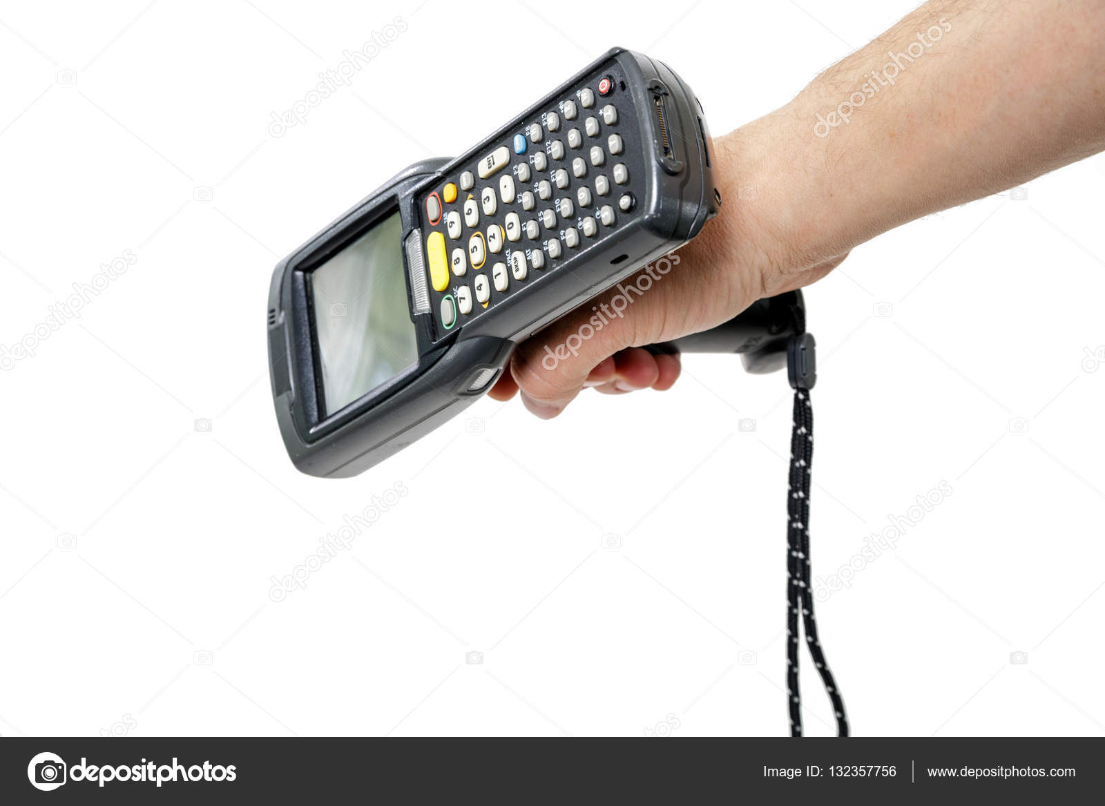 Man's hand holding a barcode scanner. — Stock Photo © studionw #132357756