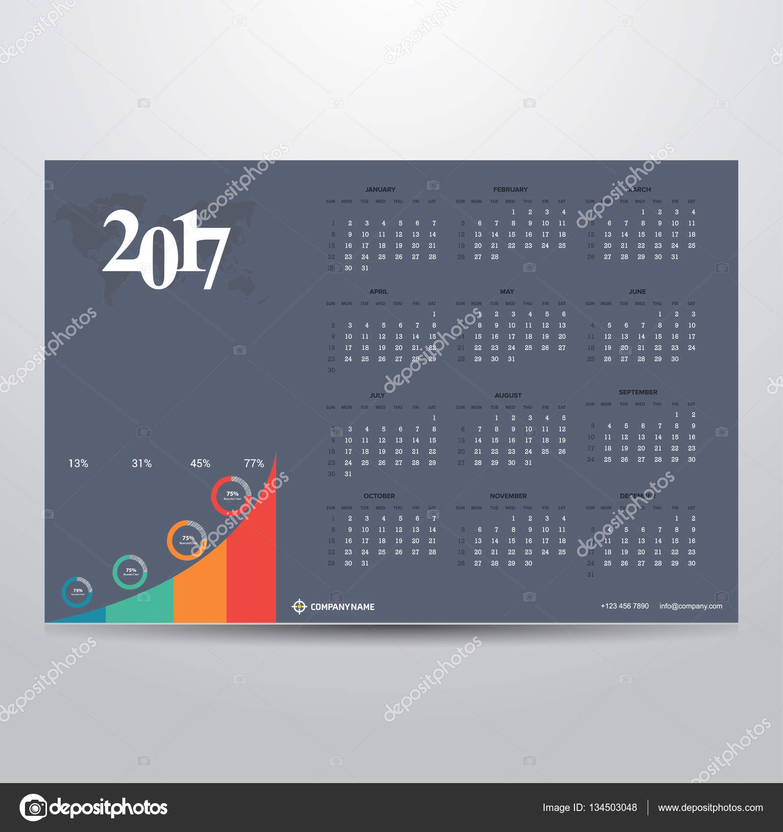Diseño imprimible del calendario Vector de Stock de ©ibrandify 134503048