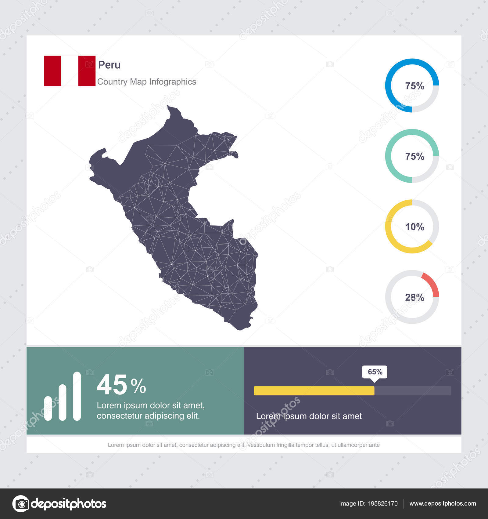 Perú Mapa Bandera Infografías Diseño Vector Plantilla Ilustración ...