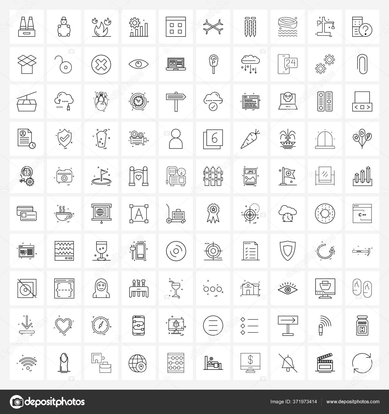 Stock Vector Icon Set 100 Line Symbols Cog Bar Chart Stock Vector by ...