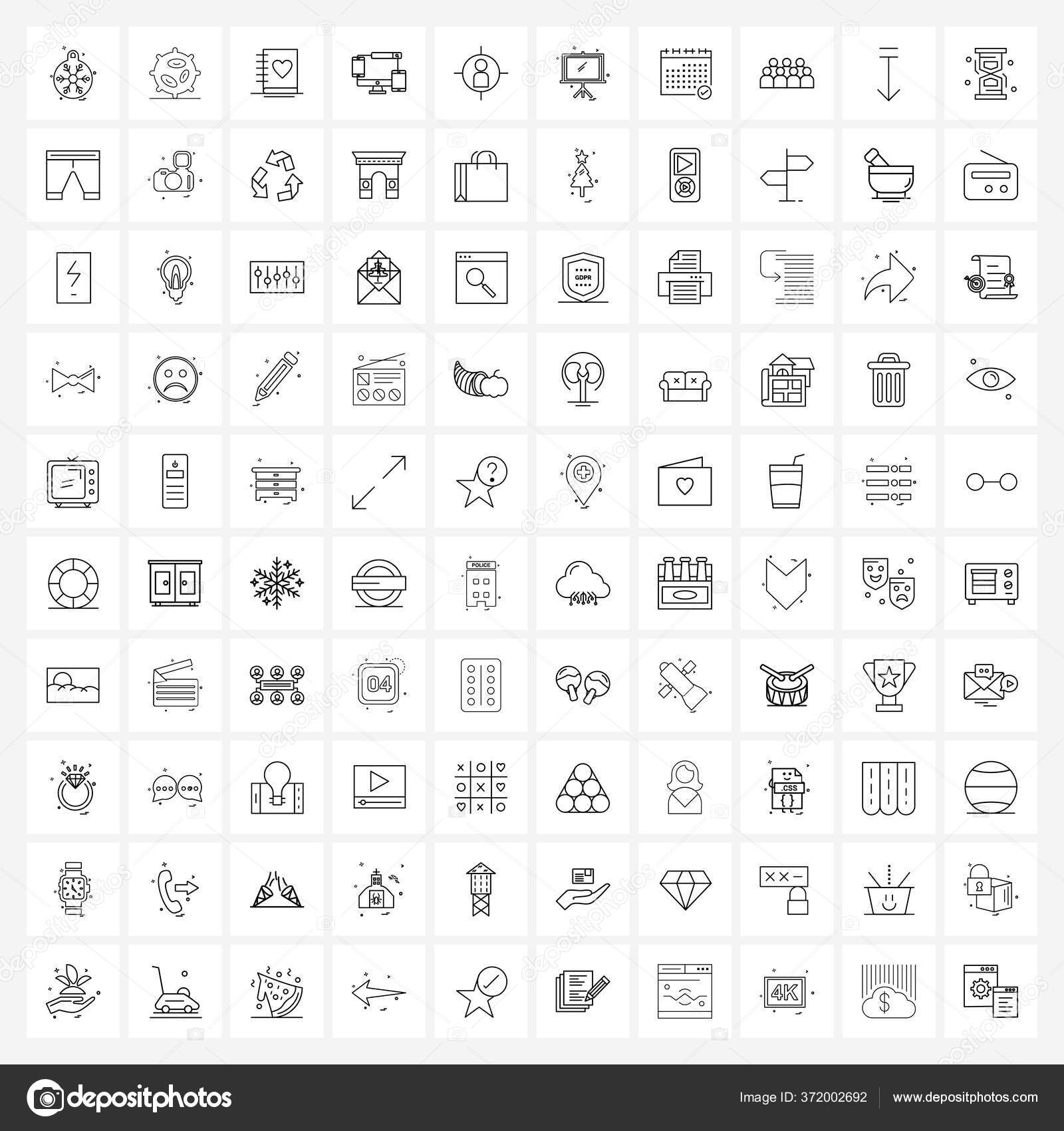 Set 100 Simple Line Icons Web Print Target Communication Biology ...