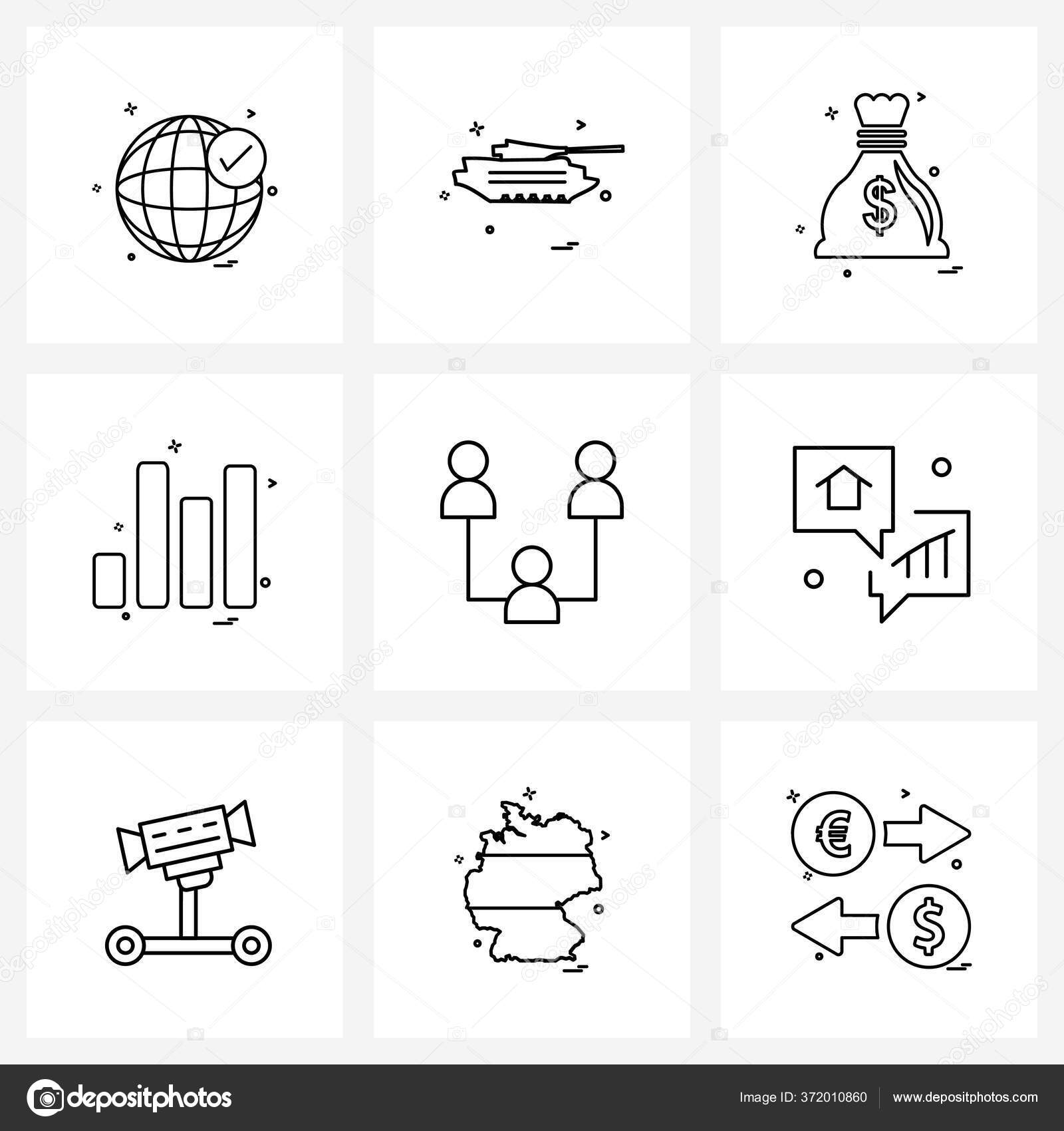 Set Basic Line Icons Organization Business Chart Graph Vector ...