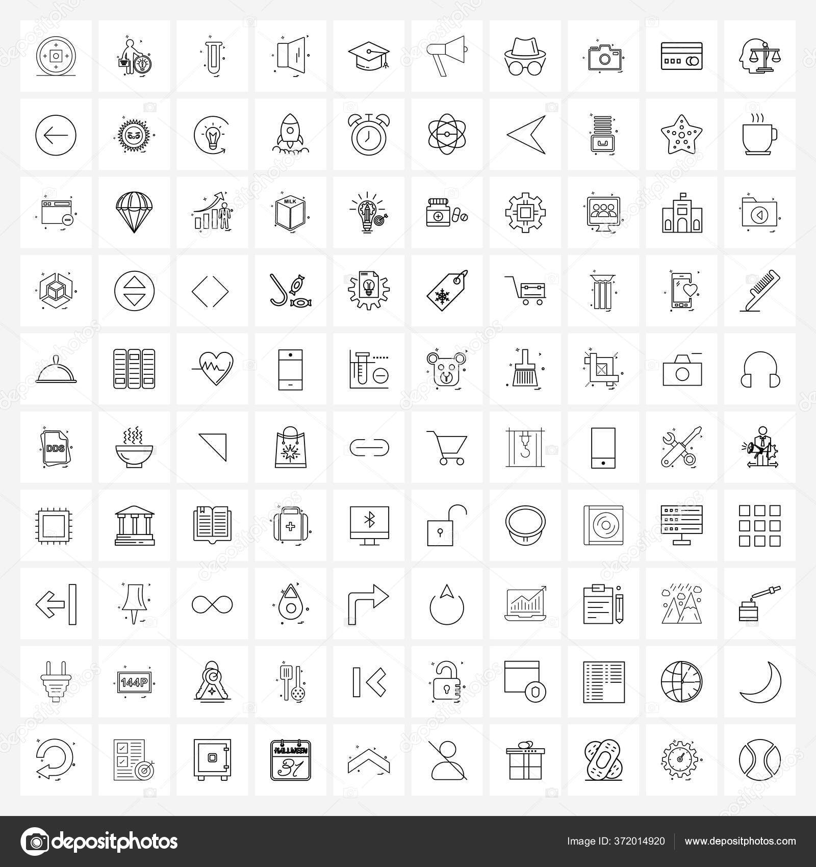 Set 100 Simple Line Icons Cap Beaker Sound Volume Vector Stock Vector ...