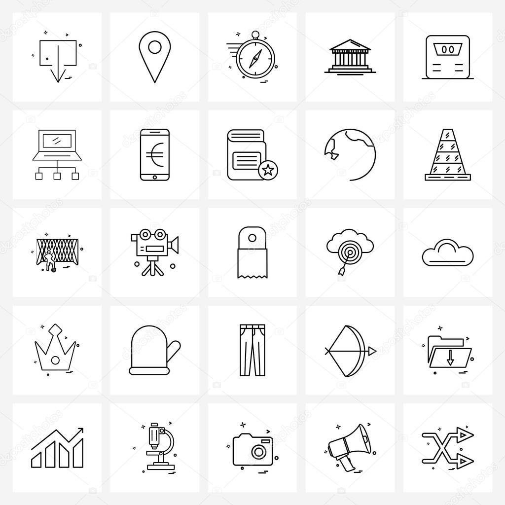 S mbolos aislados Conjunto de 25 iconos de l nea simple de escala, templo, br jula, pante n ...