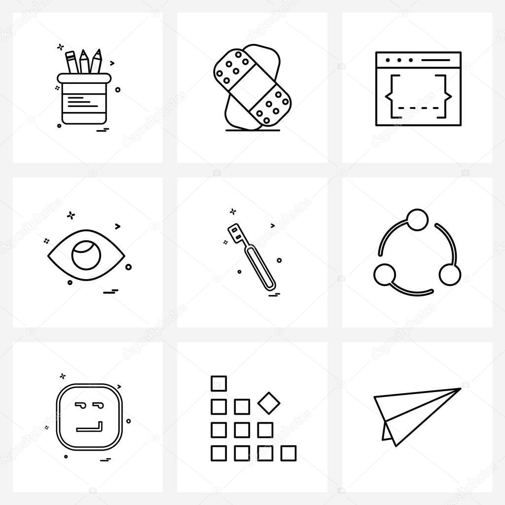 Set de 9 Línea Icono Signos y Símbolos de cepillo de dientes, ojo ...