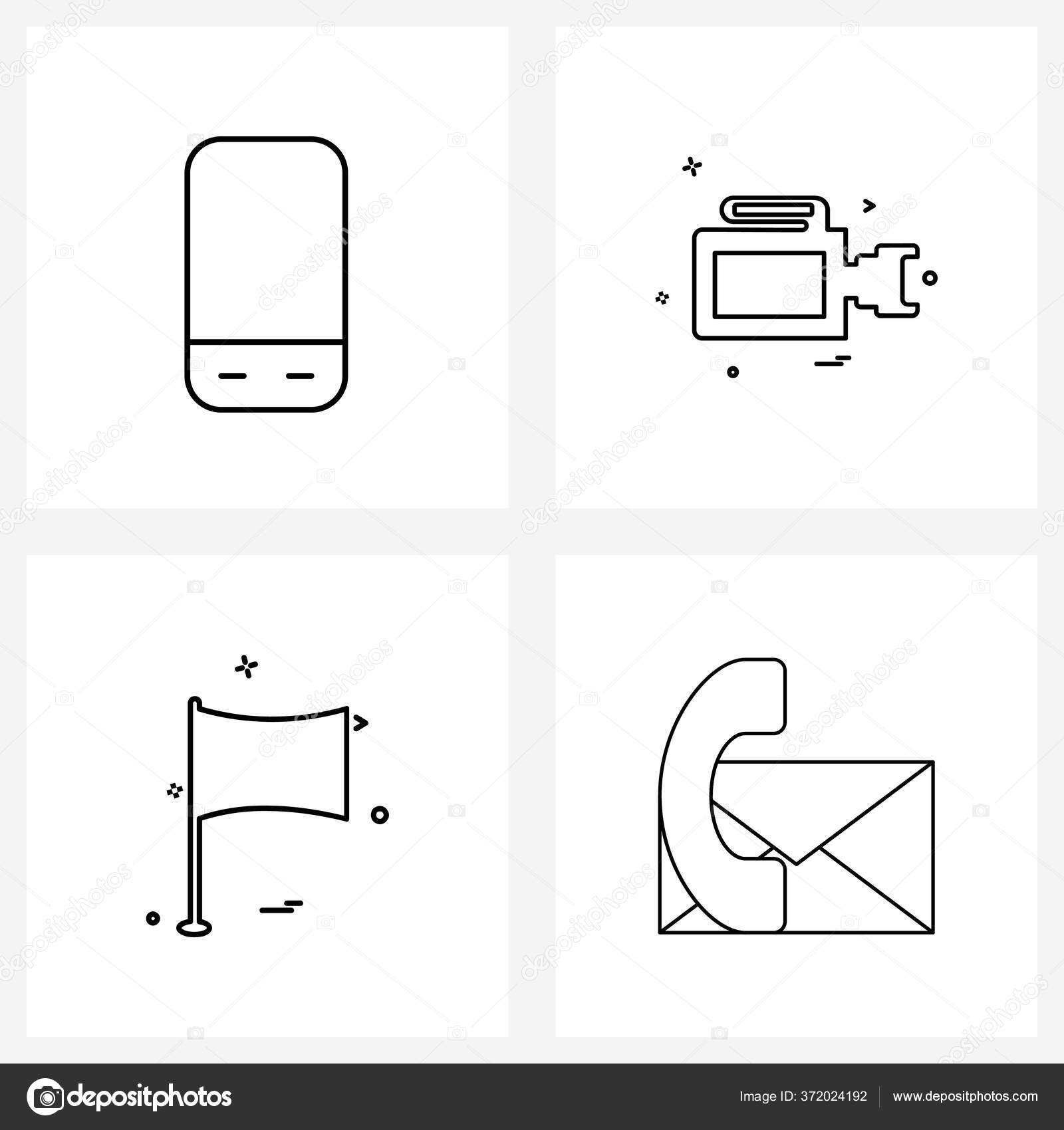 Isolated Symbols Set Simple Line Icons Mobile Cell Photography Flag ...