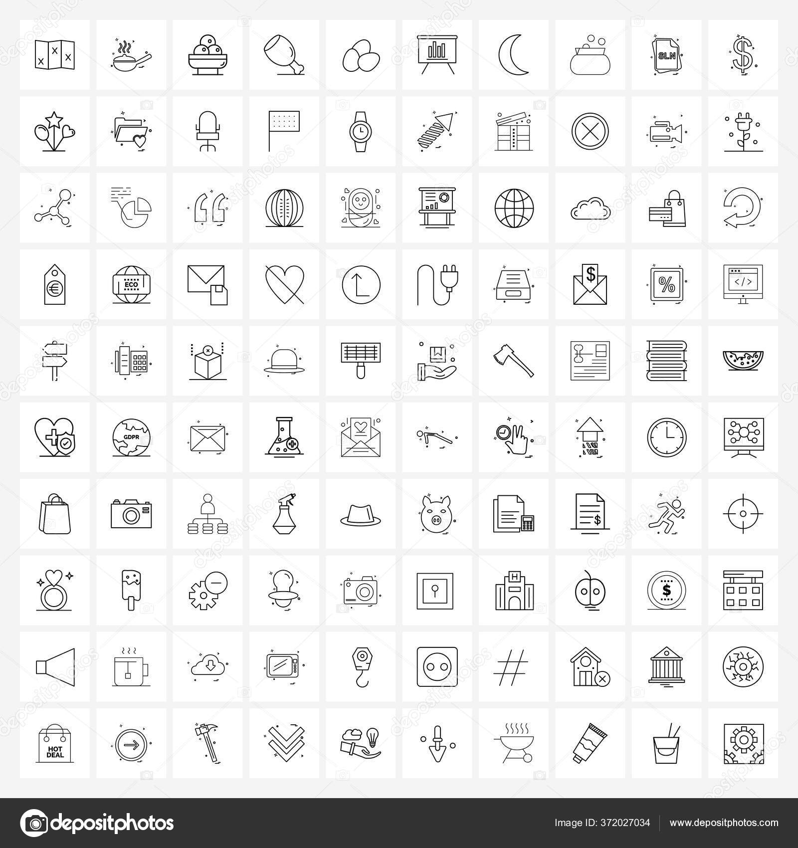 Isolated Symbols Set 100 Simple Line Icons Food Egg Entertainment Stock ...