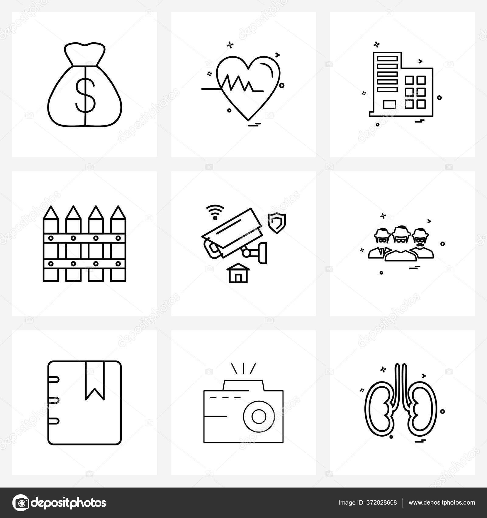 Set Icons Symbols Avatar Security Building Cctv Home Fence Vector Stock ...