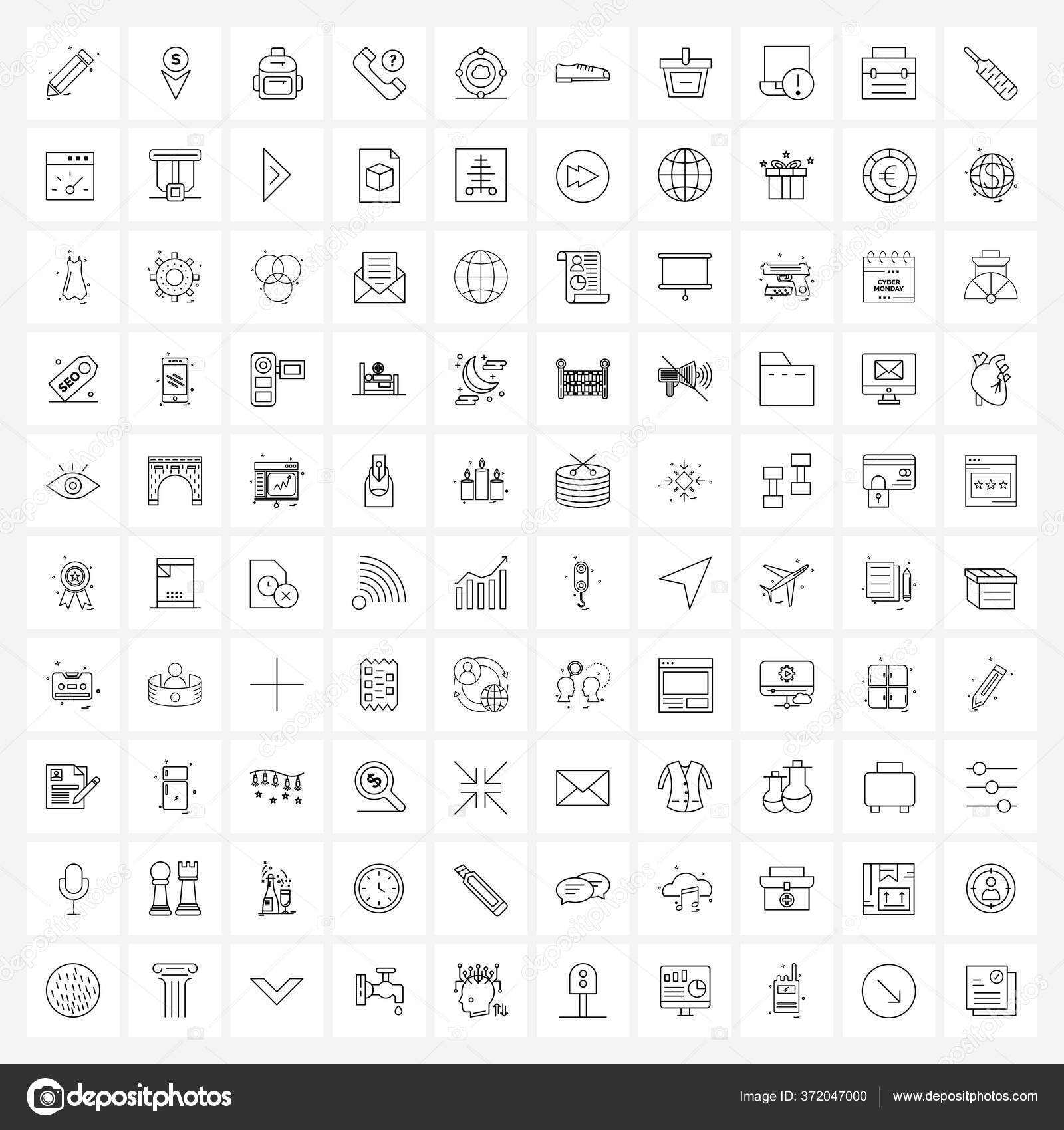 Set 100 Simple Line Icons Web Print Question Mark Number Stock Vector ...