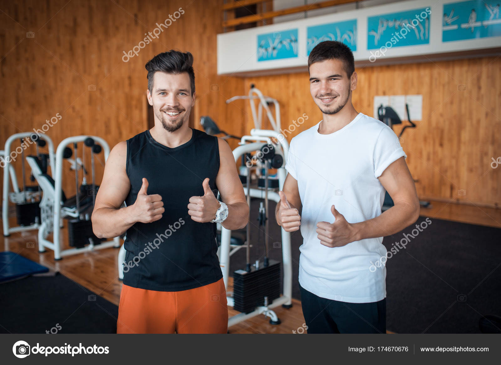 Two smiling guys in oldschool wooden gym; ⬇ Stock Photo, Image by ...