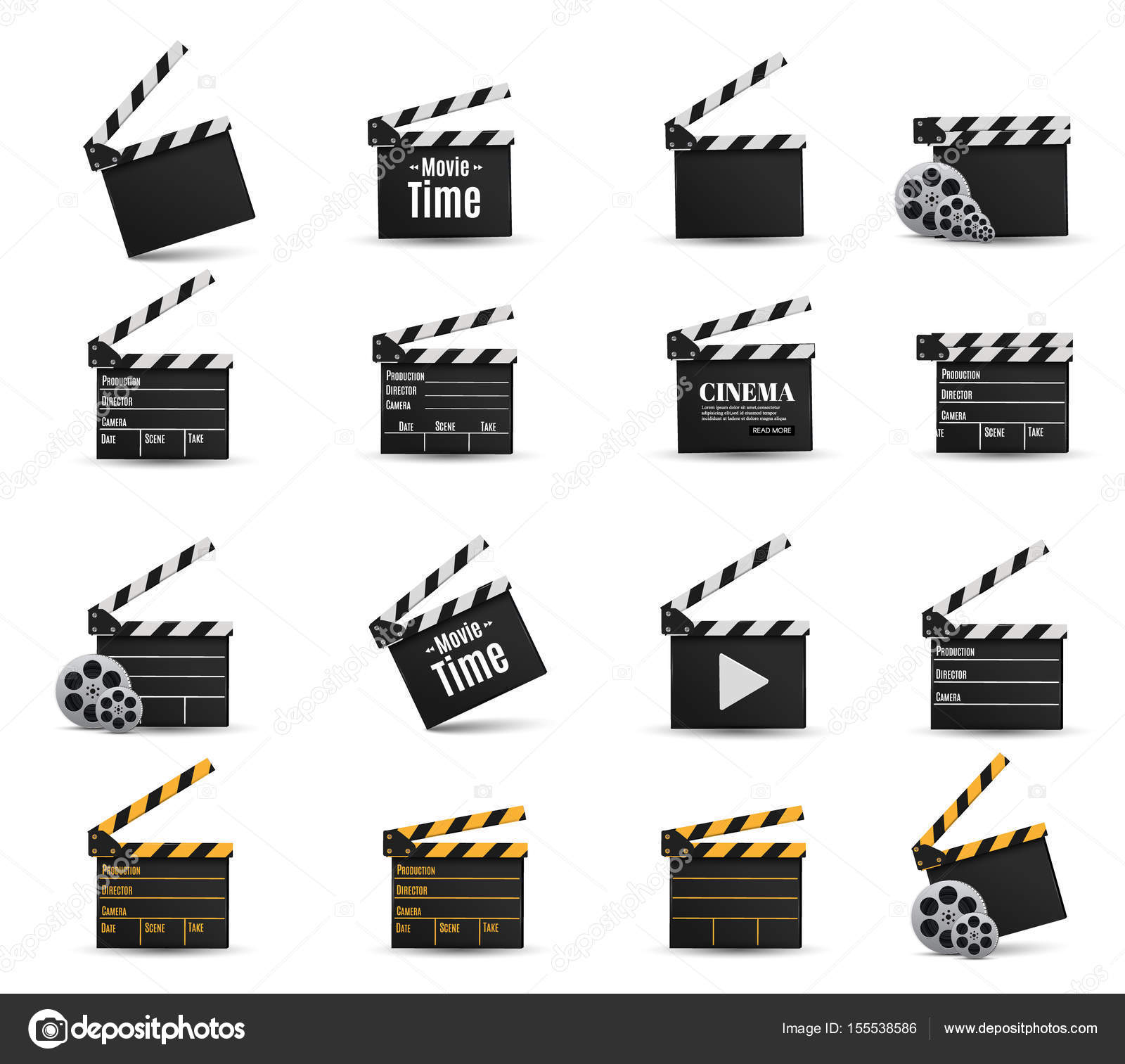 Realistic clapper.cinema.Board on a white background.film.time. Stock ...