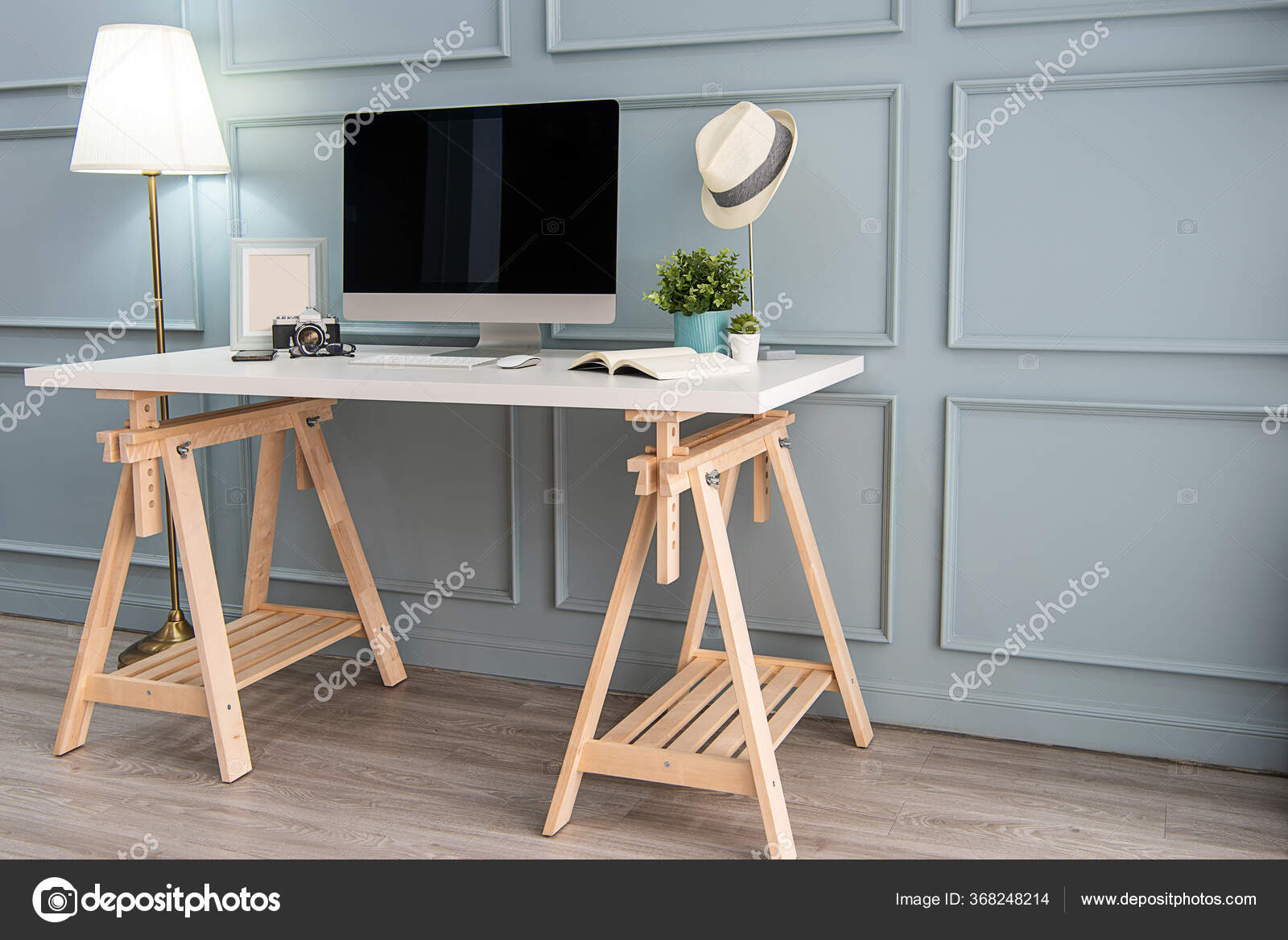 Modern Interior Comfortable Workplace Wooden Table Beautiful Computer ...