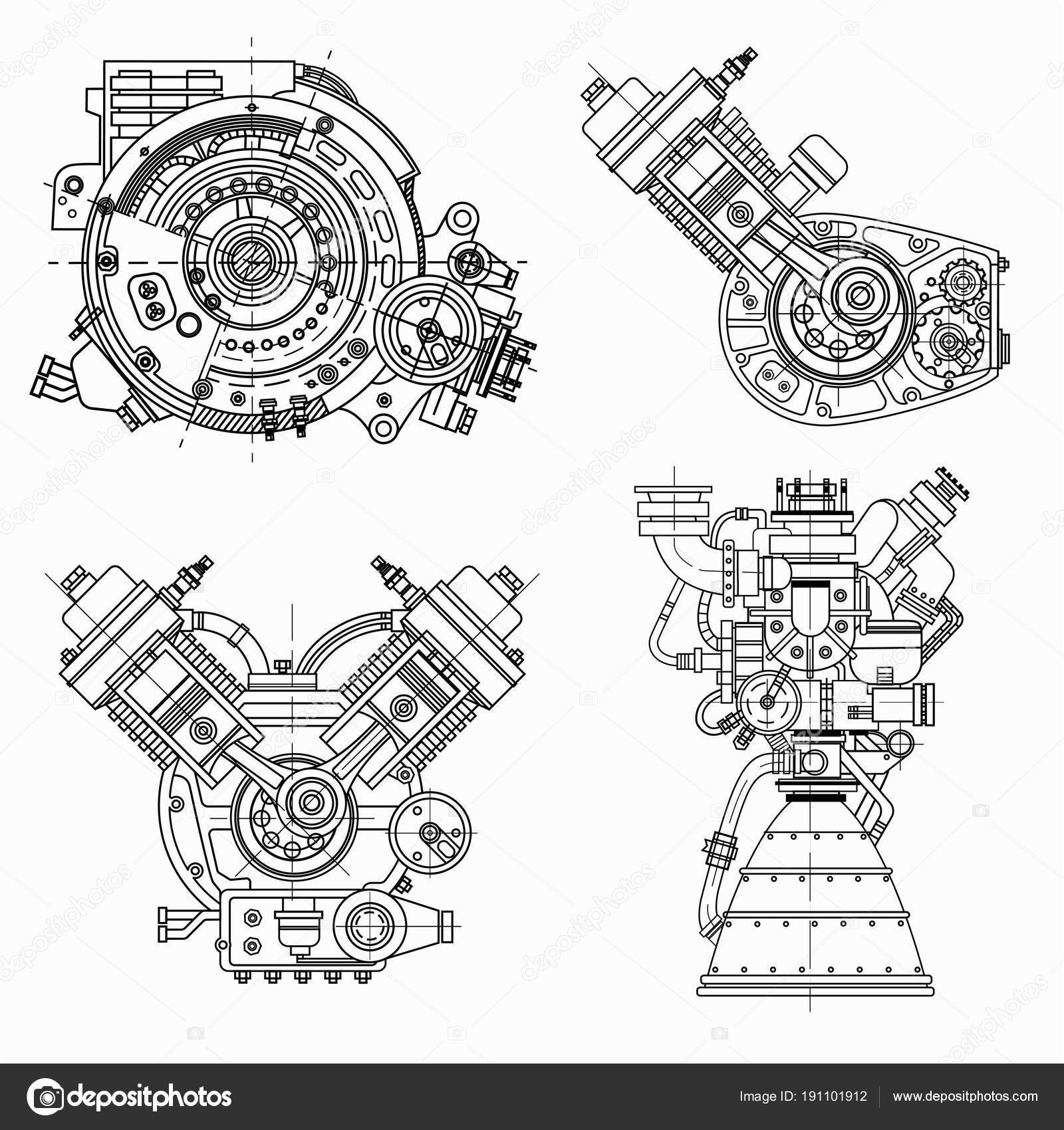 Car Engine Sketch Premium Vector | Vector Car Engine Hand Drawn Sketch