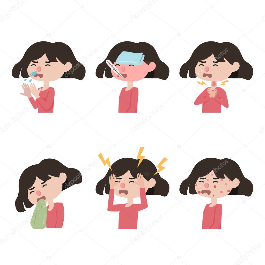 conjunto de iconos sobre diferentes enfermedades síntomas de fiebre ...