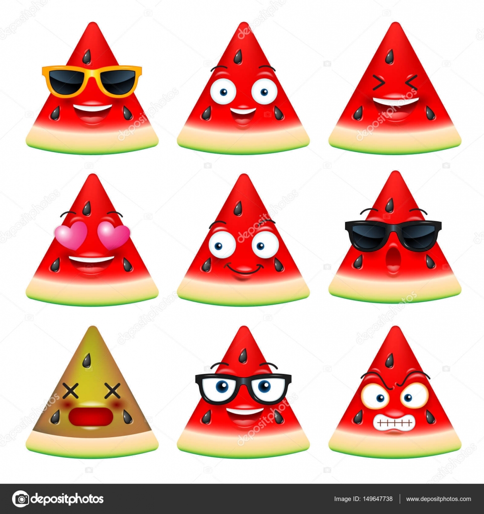 Watermelon face, emojis,emotion,happy,summer,vector illustration ...