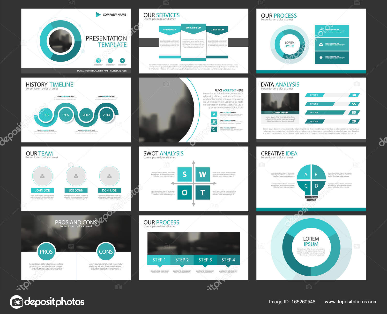 Business presentation infographic elements template set, annual report ...