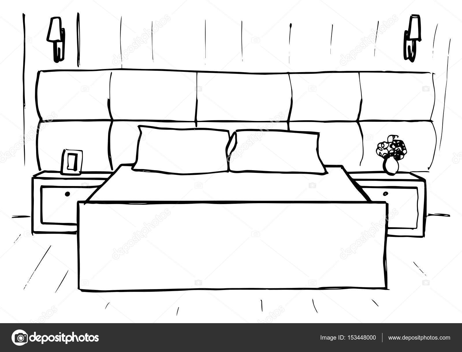 Dibujo dibujado a mano. El bosquejo lineal del interior. Boceto de la ...