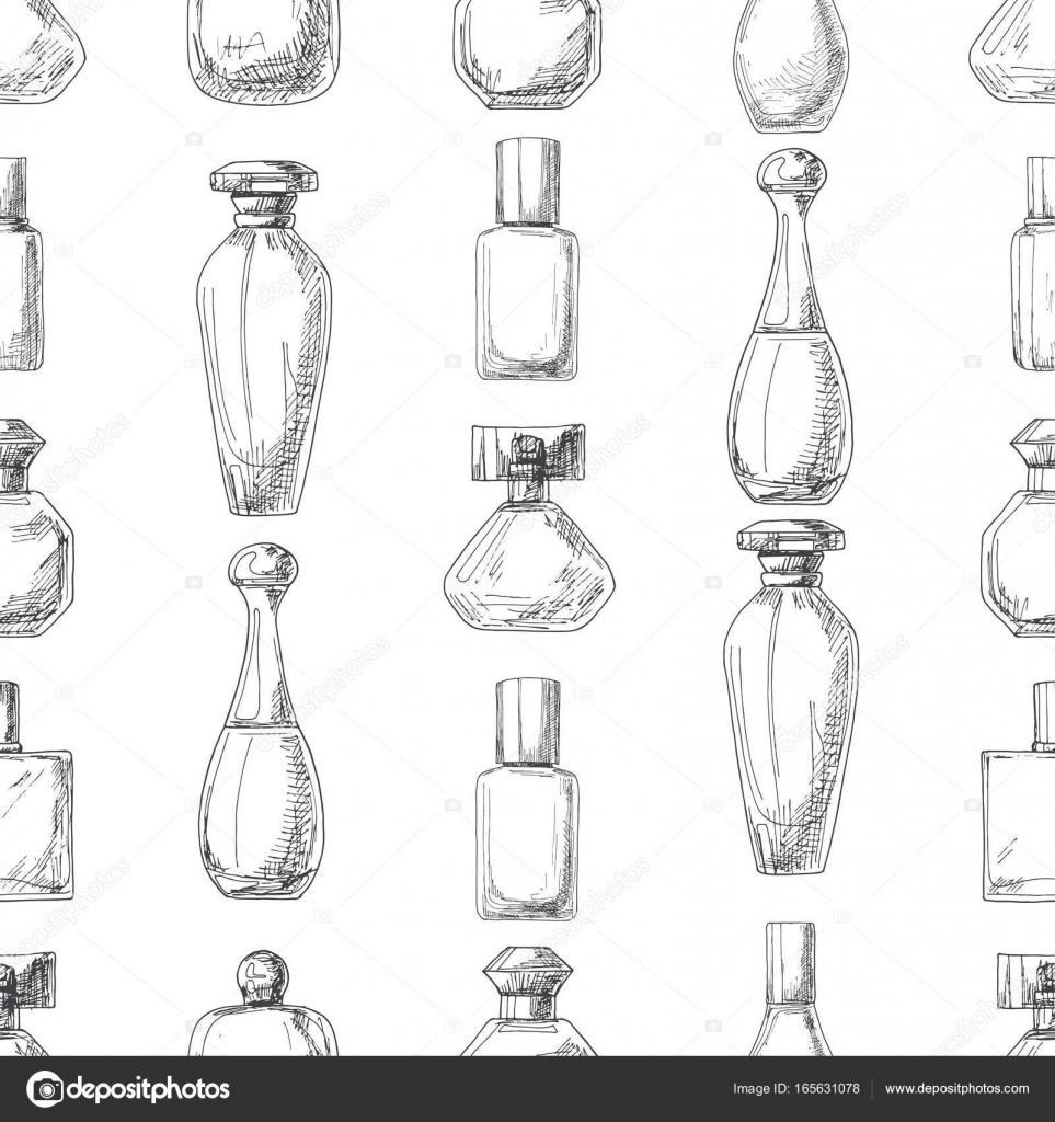 Patrón sin costuras con frascos de perfume. Ilustración vectorial de un ...