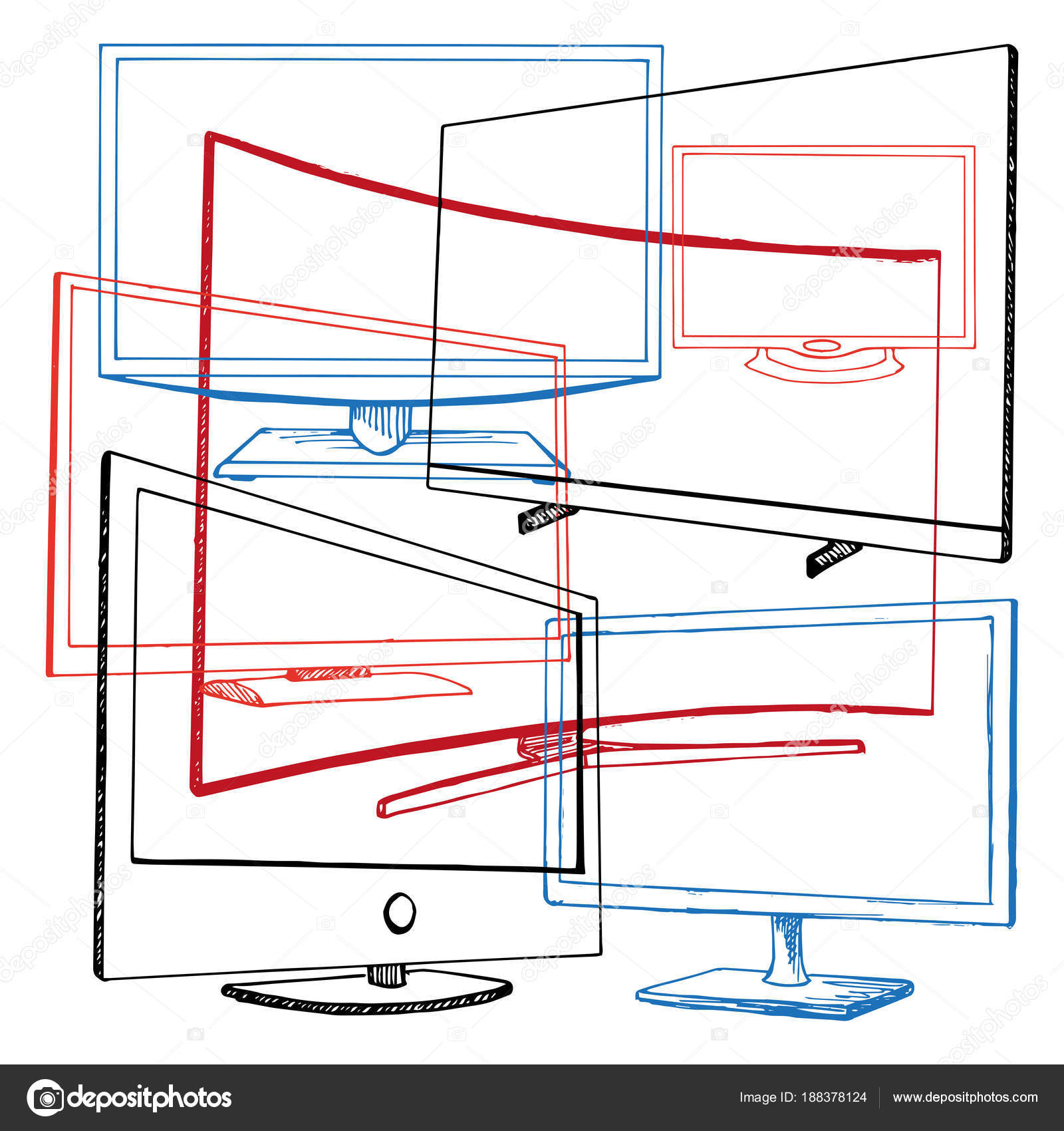 Sketch TV set isolated on a white background. Monitor. Vector ...
