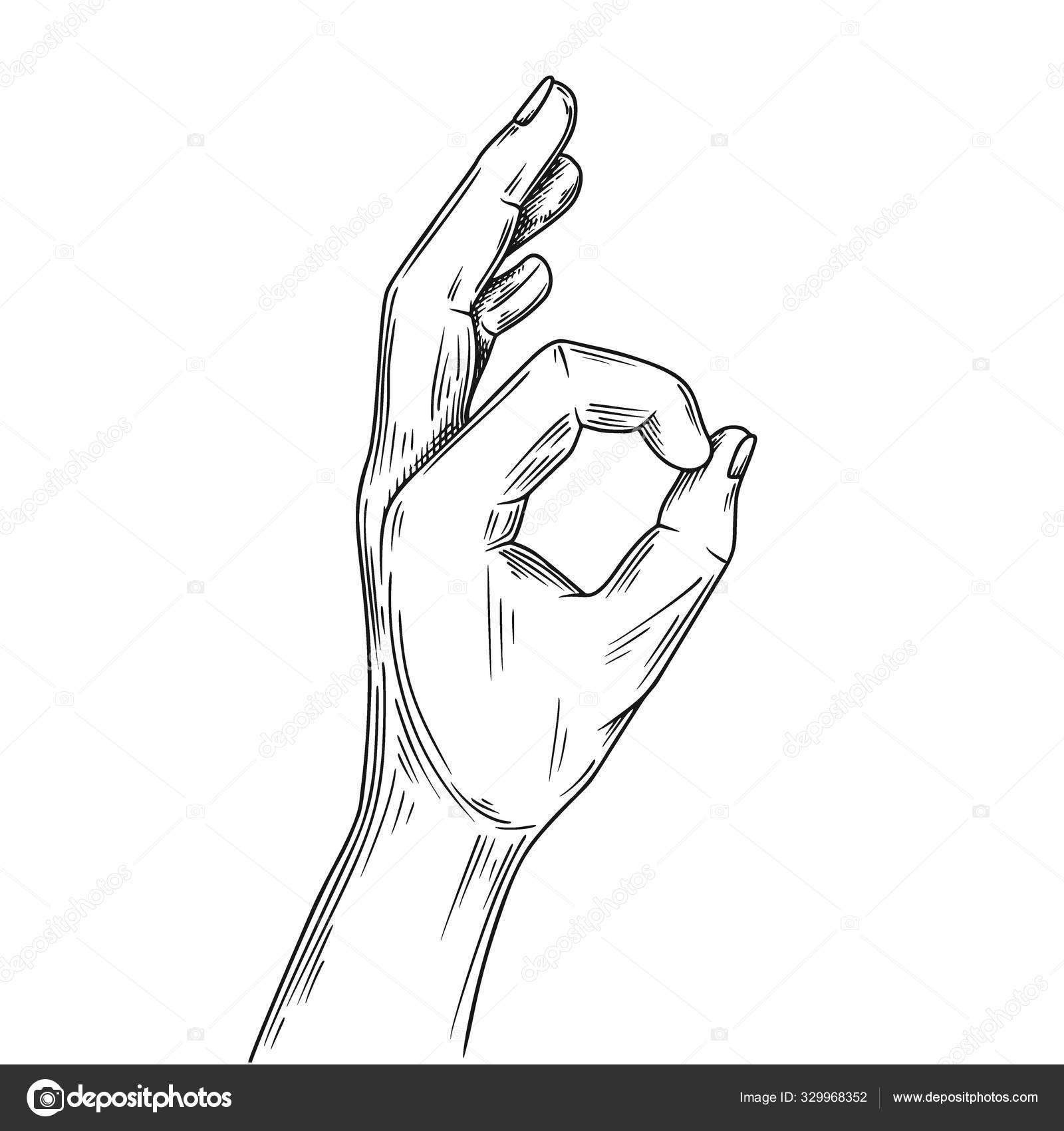 Mano gesto bien. Ilustración en estilo de boceto. Vector dibujado a ...