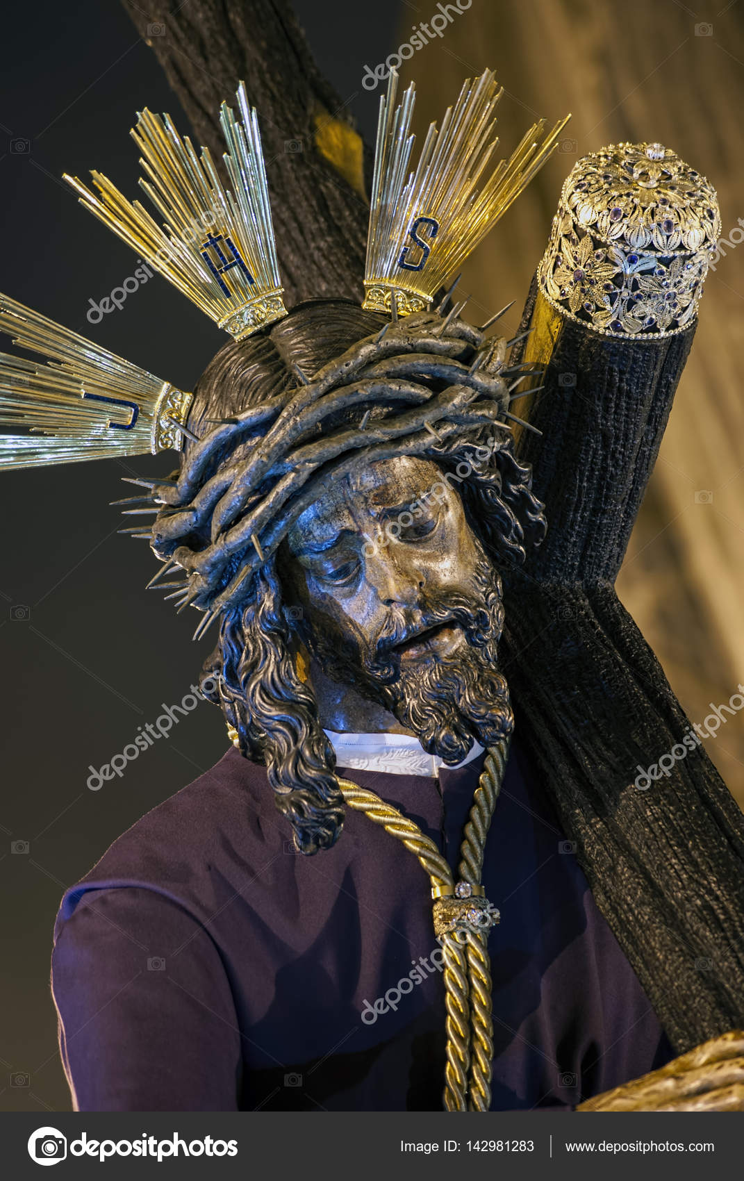 Jesus del Gran Poder with the cross on the shoulder in the Holy Week in ...