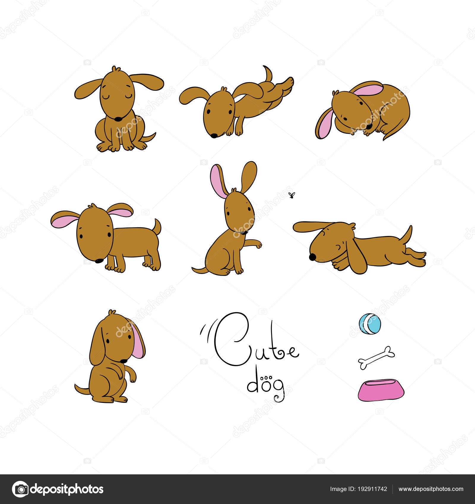 Conjunto de lindos perros de dibujos animados. Vector de stock por ©Natasha_Chetkova 192911742