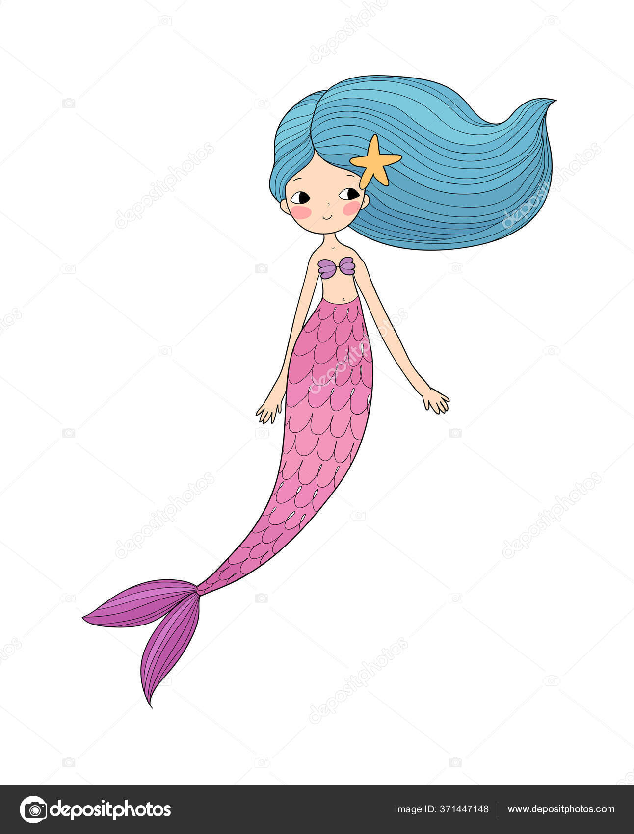 Linda caricatura sirenita. Sirena. Tema Mar . Vector de stock ...