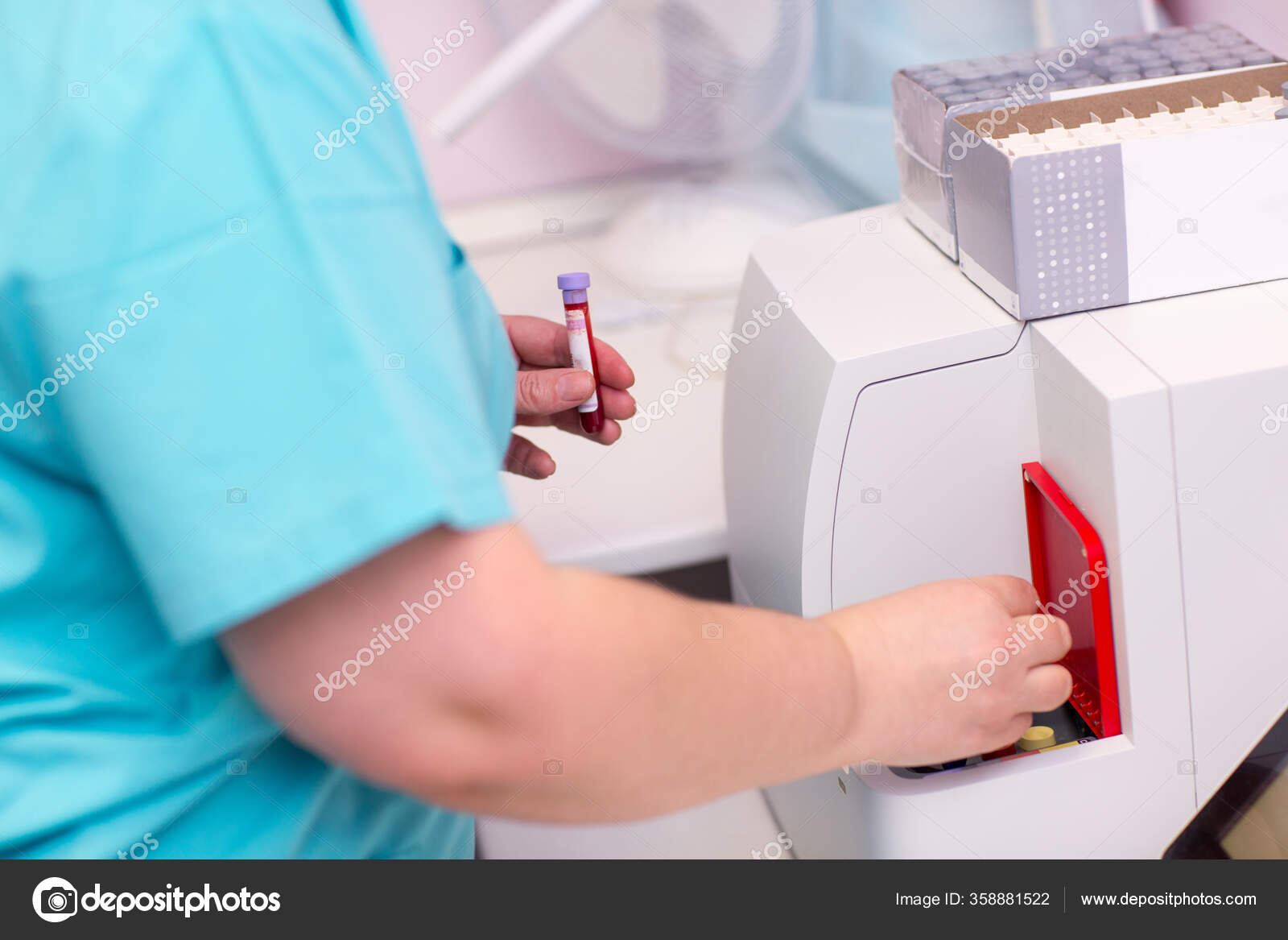 Blood Analyzer Laboratory Assistant Medical Laboratory Holds Test Tube ...