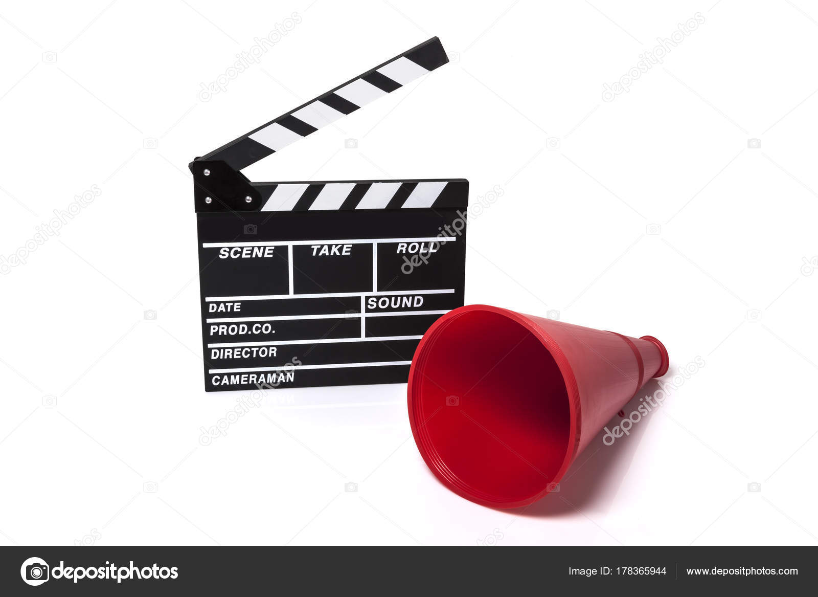 Red Megaphone Movie Clapper Isolated White Background Stock Photo by ...