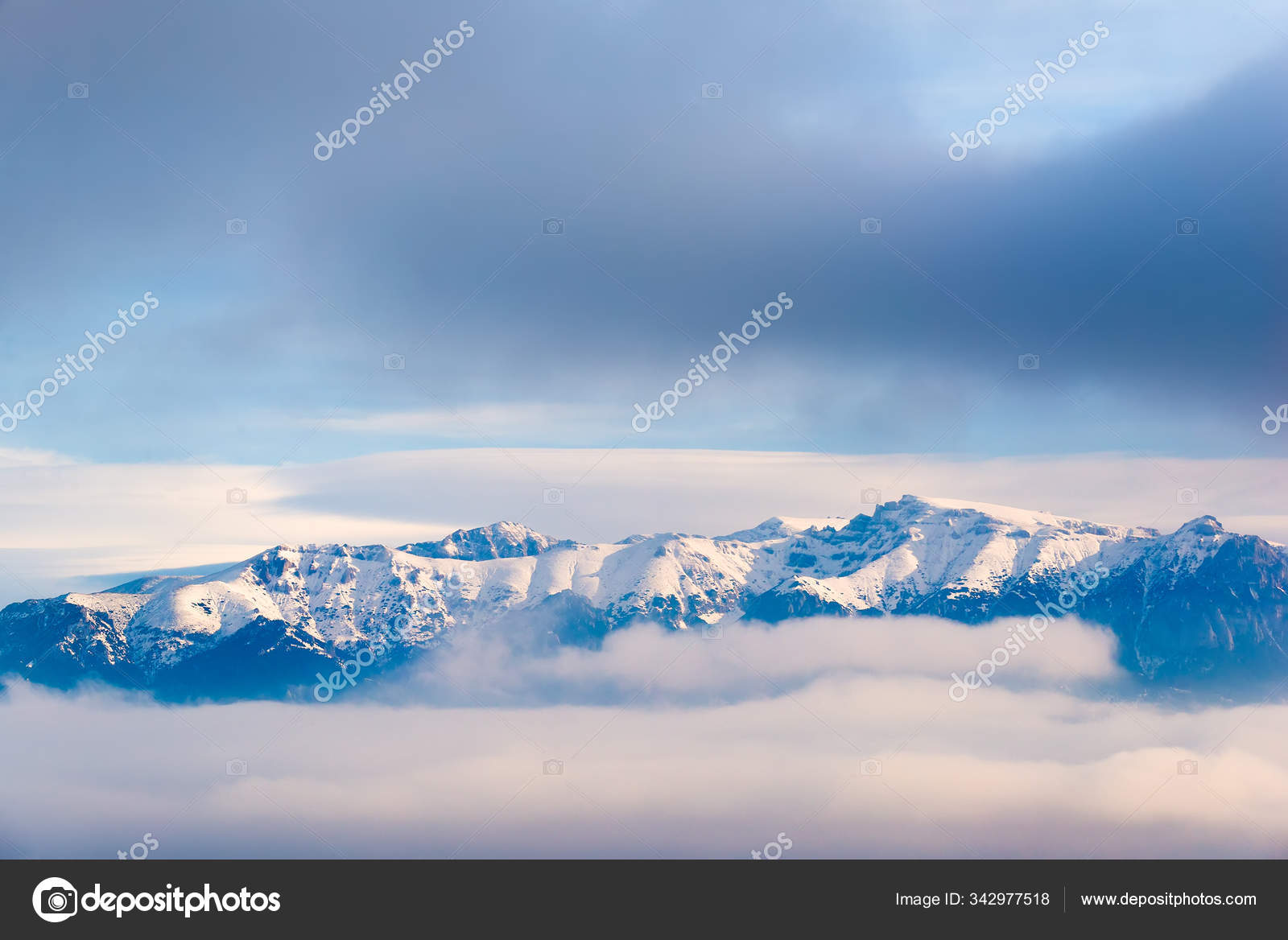 Beautiful Landscape Mountain Crest Covered Snow Clouds Pestera Bucegi ...