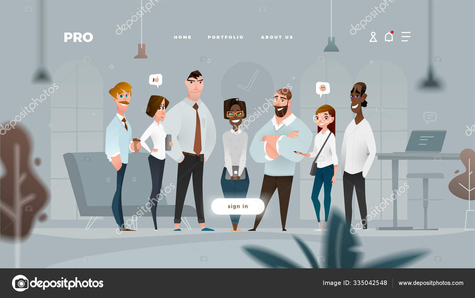 Main Page Web Design with Business Cartoon Characters in Flat Style for ...