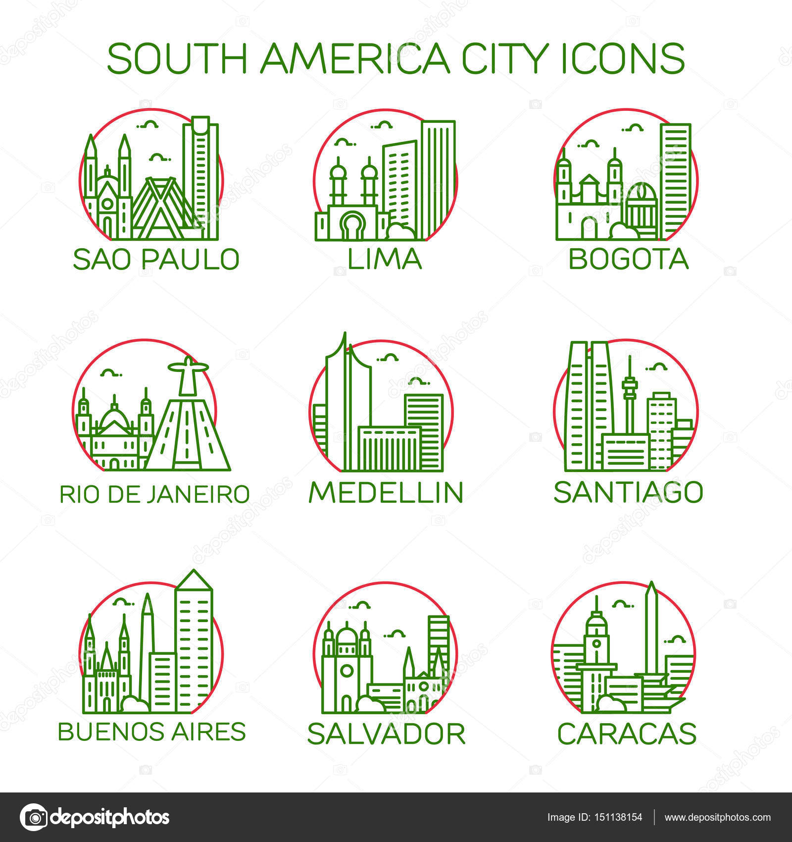Iconos de la ciudad de América del Sur . Vector de stock #151138154 de ...