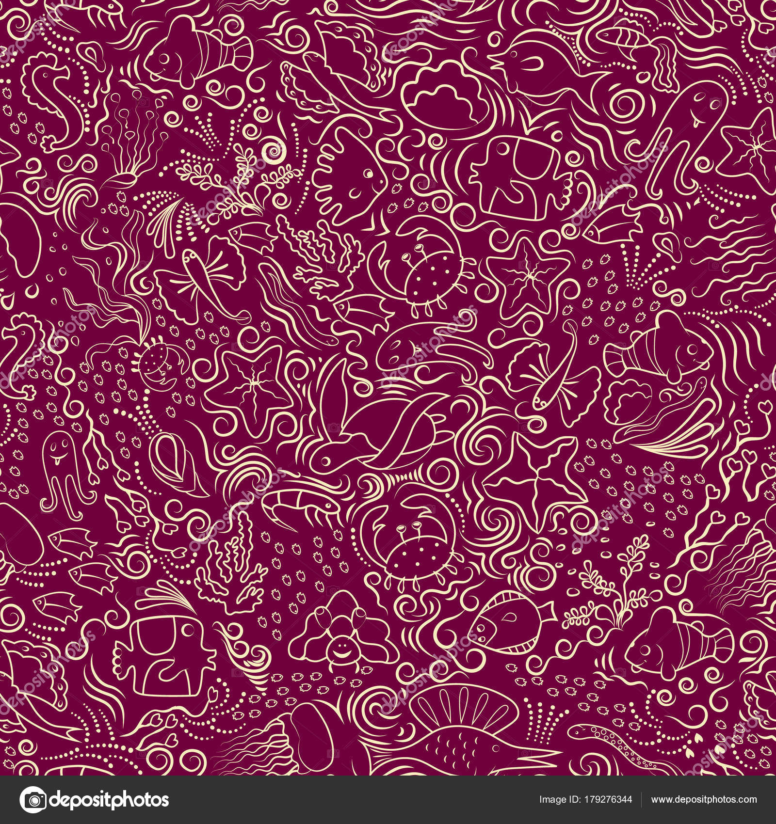 Red sea seamless pattern of marine dwellers. — Free Stock Vector ...