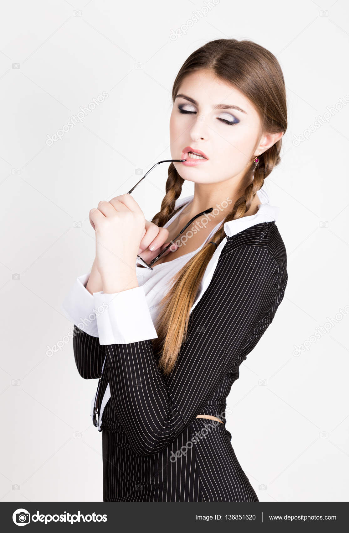 Sexy secretary, portrait of beautiful brunette business lady wearing in ... Sexy secretary, portrait of beautiful brunette business lady wearing in ...