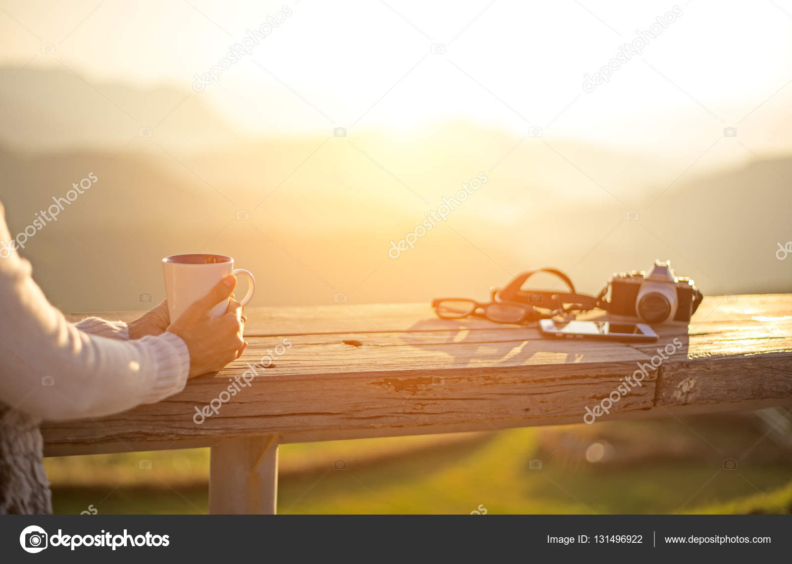 Woman Drinking Coffee Outside