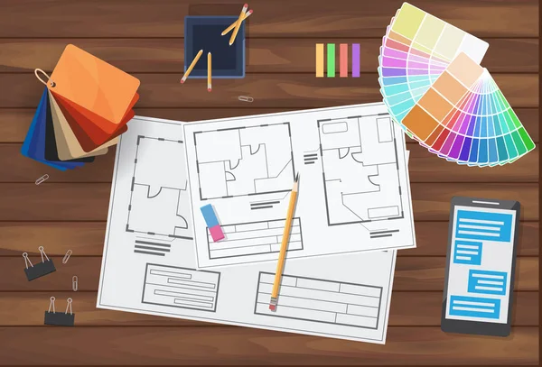 Architectural design workplace with tools — Stock Vector © andrei ...