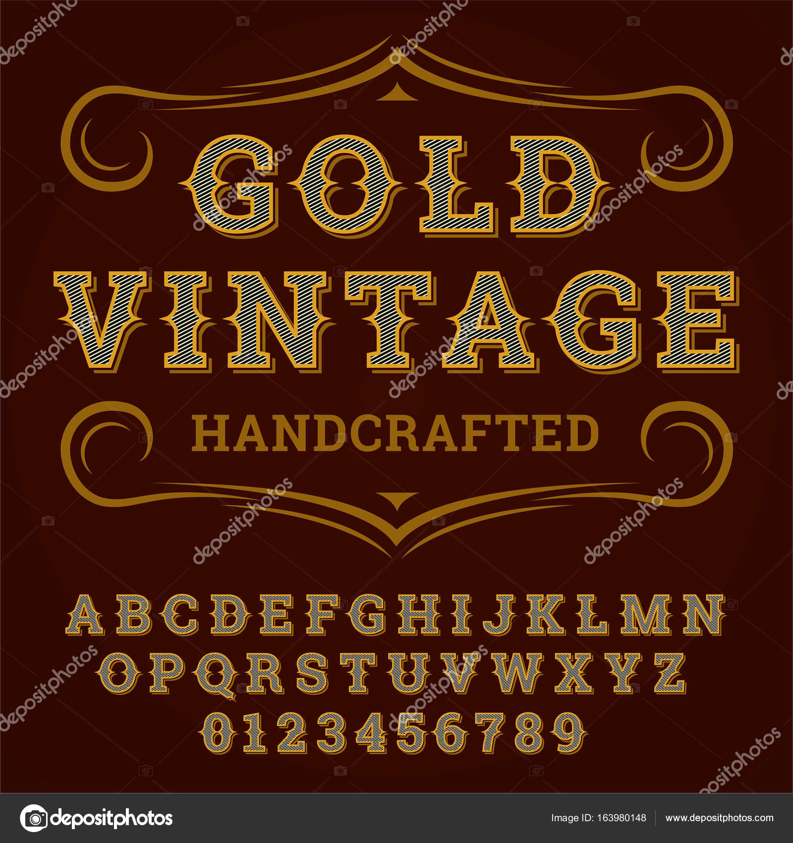 Gold Vintage Font. Old style - vintage script font. Vector typeface for ...