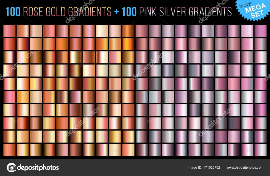 Vector mega set of 100 rose gold and 100 pink silver gradients. Trends ...