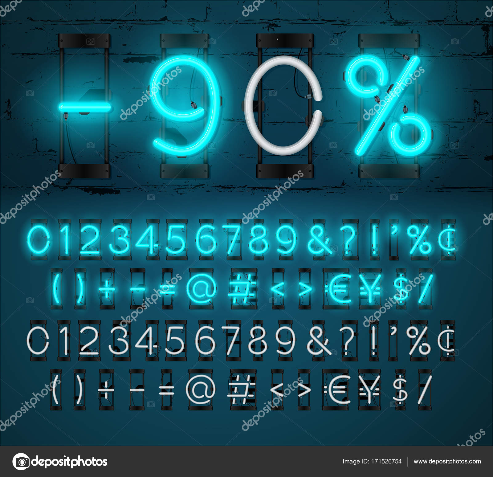 Neon Light Alphabet Vector Font. Glowing text effect. On and Off lamp ...